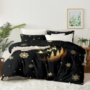 ccoutuechen merry christmas soft duvet cover queen black christmas snowflakes comforter cover happy new year farmhouse decor xmas duvet cover set 3 piece(2 pillowcases, no comforter)