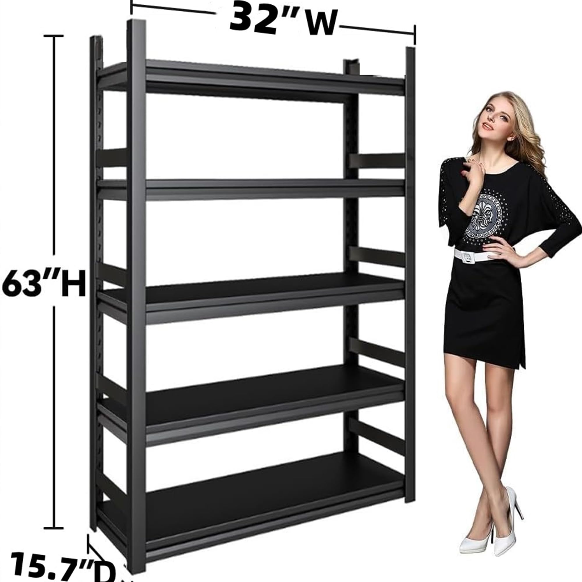 BEESTMUEBLE Kitchen Pantry Shelves, Large Capacity Storage Rack Heavy-Duty Shelving Unit, Pantry Spice Organizer, Kitchen Standing Shelf, 63” H × 15.7” D × 32” W, Black