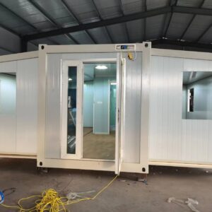 Prefabricated Modular Home with 2 Bedrooms, 1 Kitchen with Well furnished, 1 Bathroom with Exhaust Fan, 1 Living Room with Windows and Glass Doors, Sections