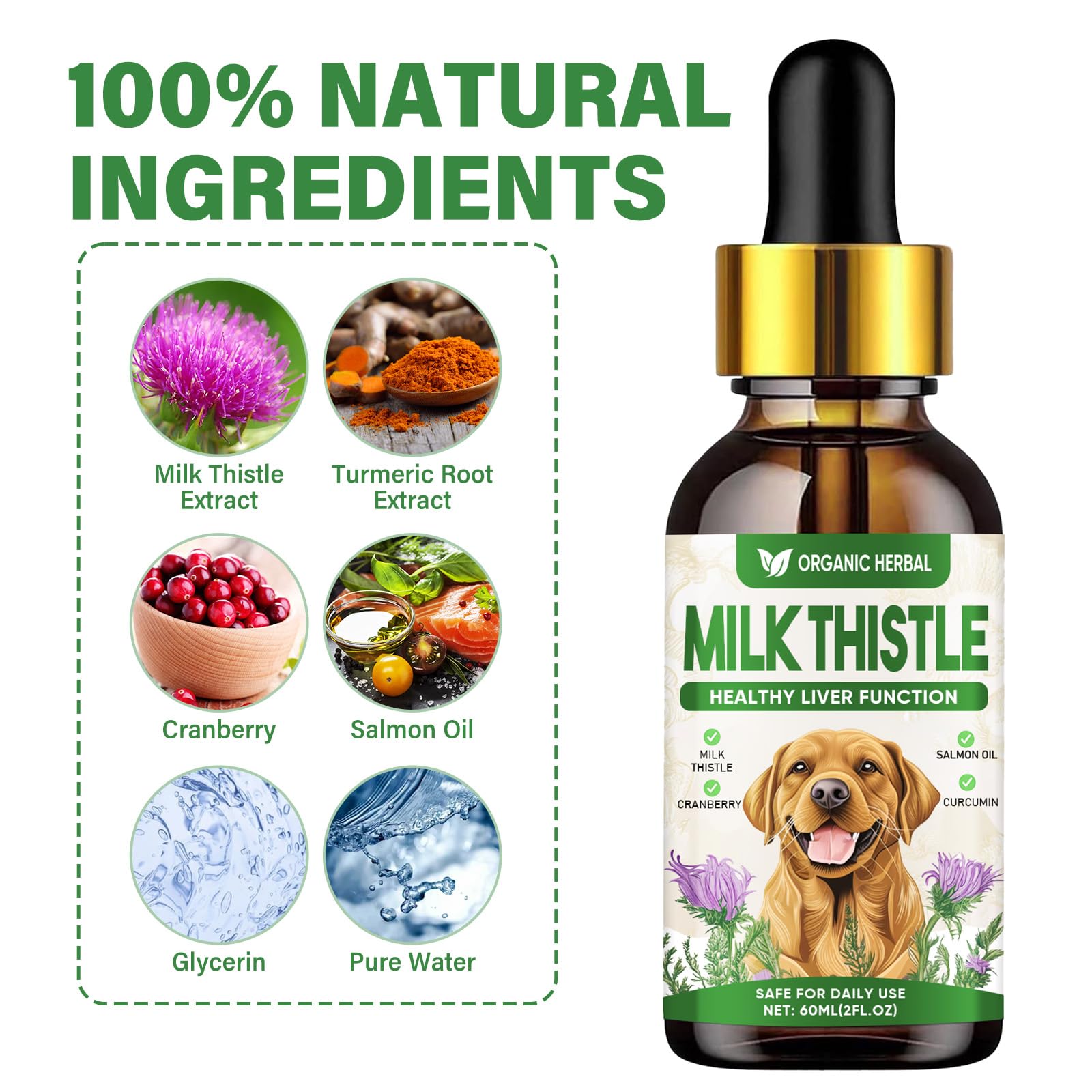 Milk Thistle for Dogs, Extra Strength Milk Thistle Supplement, Supports Pet Liver Health, Cleanse & Detox, Simply Add to Food, 2 Oz