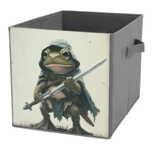 duduyh cute frog cube storage bins frog illustration art storage cubes foldable decorative fabric storage baskets home organizers with handles for shelves,closet, 10.6 x 10.6 inch