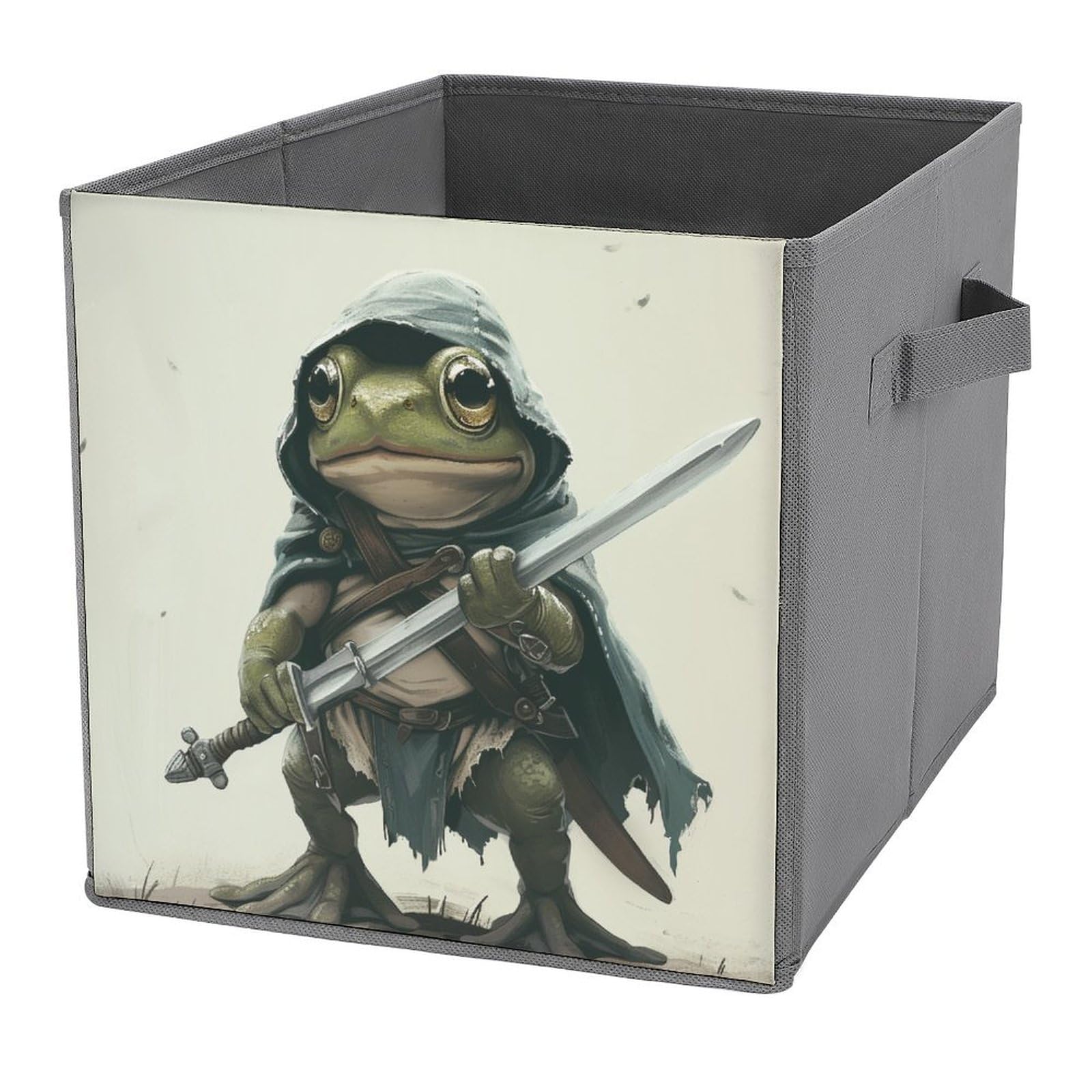 DuduYH Cute Frog Cube Storage Bins Frog Illustration Art Storage Cubes Foldable Decorative Fabric Storage Baskets Home Organizers with Handles for Shelves,Closet, 10.6 X 10.6 Inch