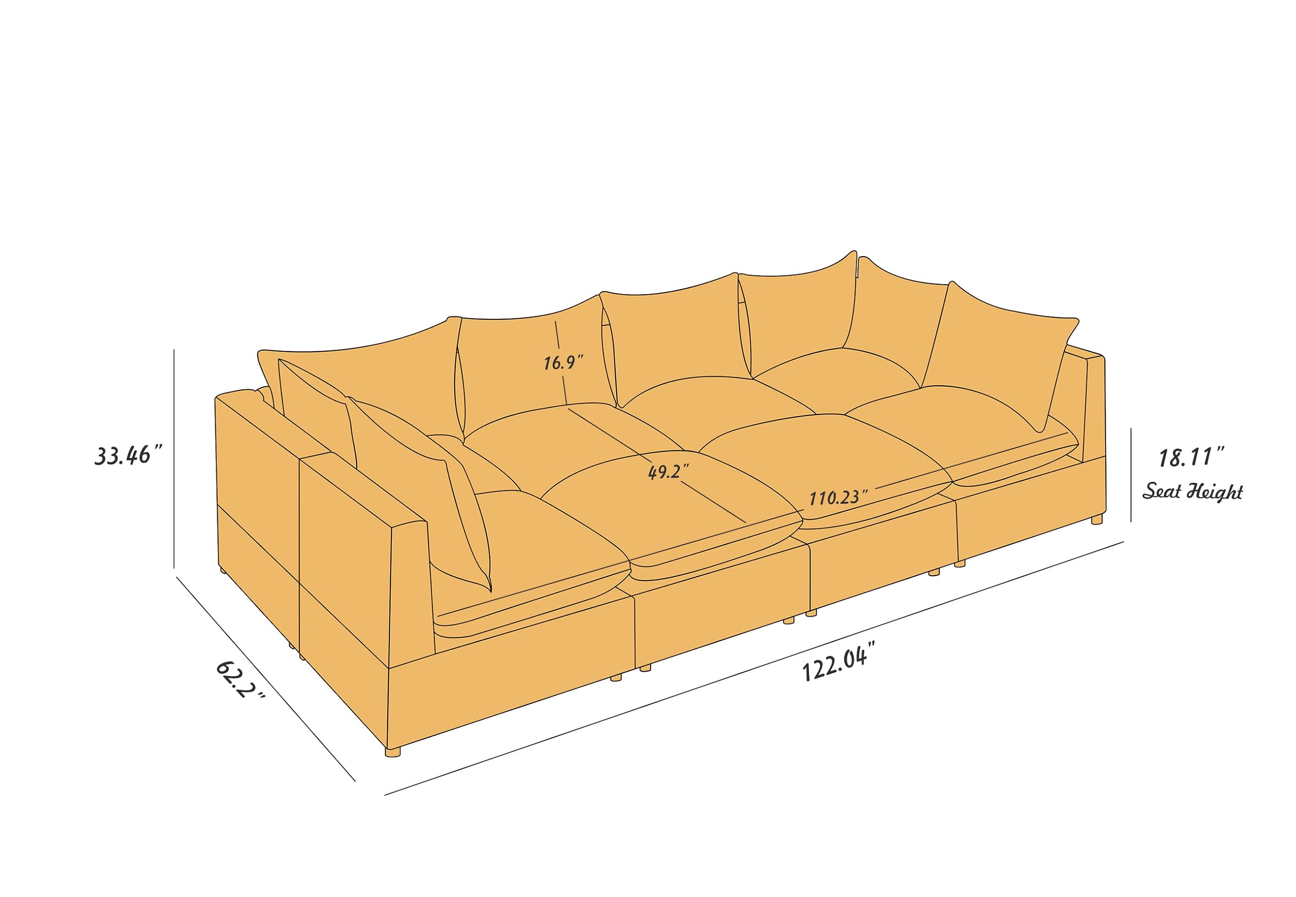 VANOMi Modular Sectional Sofa, 8 Seater Sleeper Sectional Sofa Modular Sectional Couch for Living Room