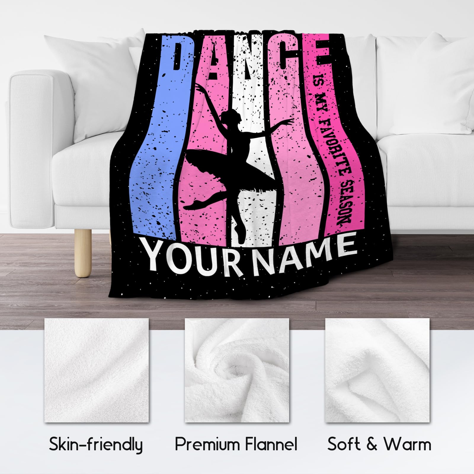 Personalized Dance Gifts, Dance Blanket for Girls Dancers, Ballerina Gifts, Custom Gifts for Her&Teacher, Flannel Throw Blankets for Couch Sofa, 40"x50" Soft Cozy Girls Blankets for Outdoor Travel