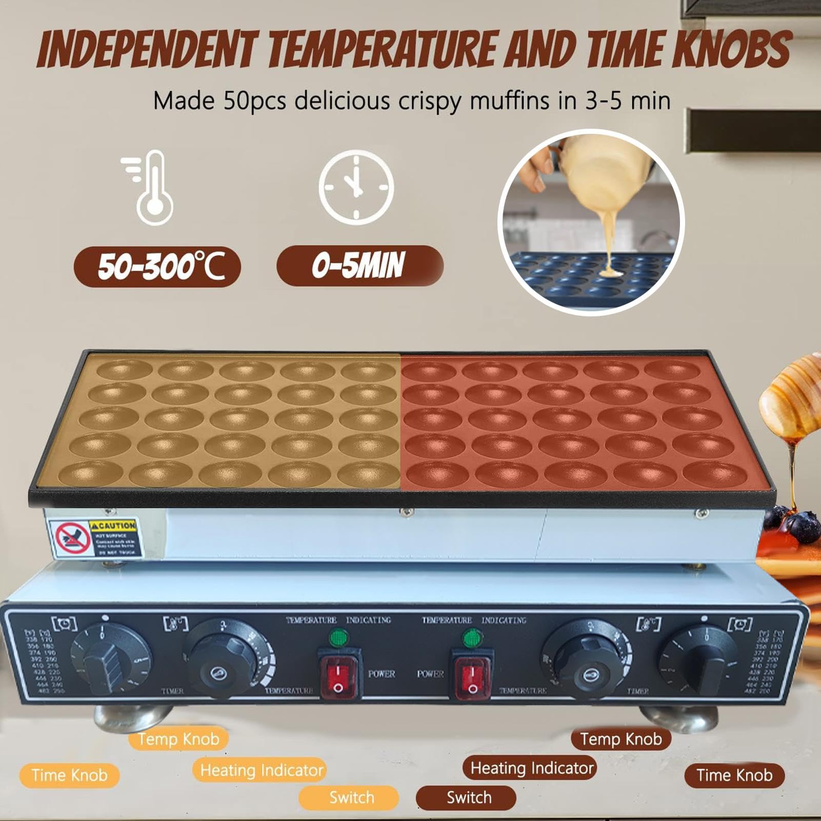 Muffin Maker Machine | Non-Stick Waffle Machine with Timer | Electric Commercial Machine Maker Highly Conductive Pancakes Maker