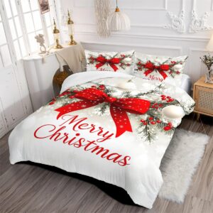 CCoutueChen Xmas Duvet Cover Queen Red White Christmas Comforter Cover Farmhouse Holiday Decor Duvet Cover Set 3Pcs (2 Pillowcases, No Comforter)