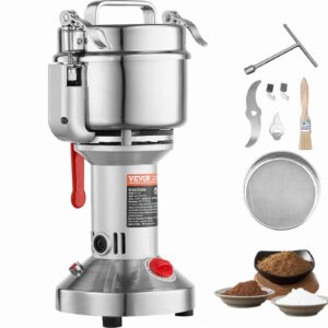 vevor 550g electric grain mill grinder, high speed 2000w commercial spice grinders, stainless steel pulverizer powder machine, for dry grains spices cereals coffee corn pepper, straight type