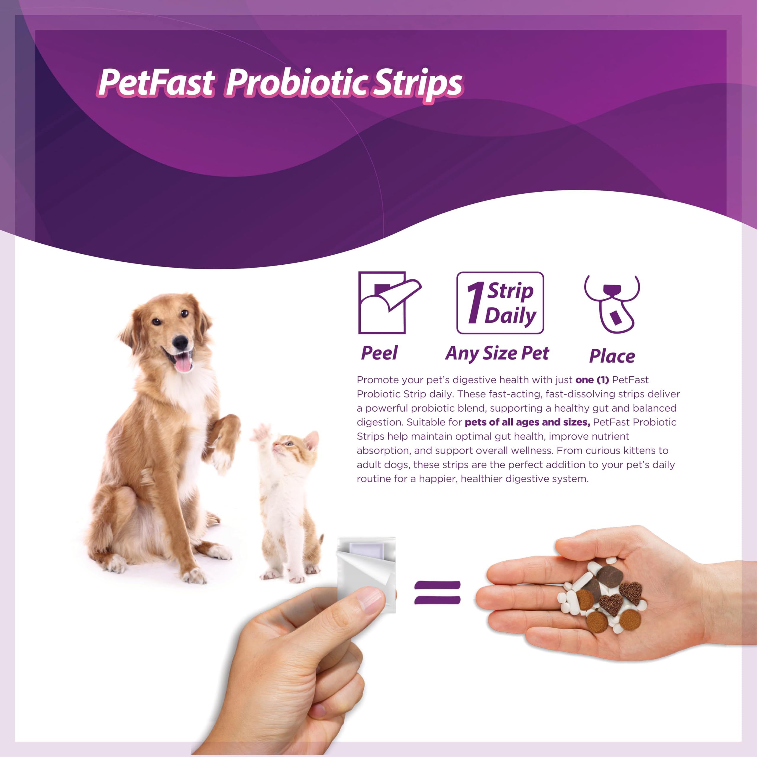 Petfast Probiotic Strips for Dogs and Cats, Pumpkin Flavor, 10 Billion CFUs, 30 Fast Dissolving Oral Strips, Improved Gut Health