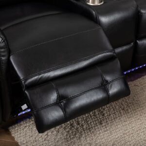 Kingway Faux Leather Recliner Couch Console Table Storage Sectional Sofa with Cup Holders LED Light for Home Theater Office Big House