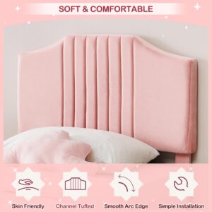 coucheta Twin Size Bed Frame - Velvet Upholstered Platform Bed Frame with Headboard for Girl Strong Wooden Slats Support, No Box Spring Needed, Noise-Free, Easy Assembly, Pink