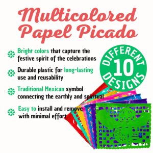 5 pack Mexican Papel picado dia de los muertos HandMade by Mexican artisans - Dia de los muertos papel picado mexicano para fiesta - Day of the dead banner mexican theme party decorations ofrenda kit