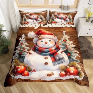 watercolor snowman duvet cover set cartoon christmas decor green pine trees bedding sets for kids teens adults retro stripes rustic farmhouse style quilt cover with 1 pillowcase(no comforter)twin size