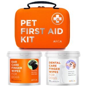 arca pet ultimate care bundle: first aid kit, ear cleaner wipes & dental care wipes