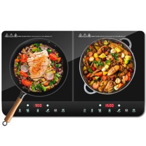 induction cooktop 2 burner,1500w double induction cooktop with led sensor touch screen 7 temperature 5 power setting 120v 2 burner electric induction cooktop