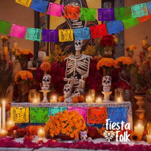 5 pack Mexican Papel picado dia de los muertos HandMade by Mexican artisans - Dia de los muertos papel picado mexicano para fiesta - Day of the dead banner mexican theme party decorations ofrenda kit