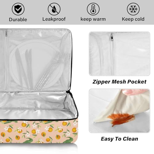 Kcldeci Insulated Thermal Food Carrier Insulated Casserole Carrier for Hot or Cold Food,Crocodile and Oranges Insulated Tote Bag for Potluck Cookouts Parties Picnic,Lasagna Lugger