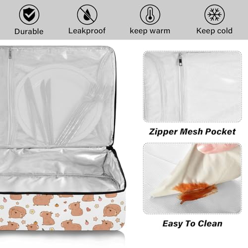 Kcldeci Insulated Thermal Food Carrier Insulated Casserole Carrier for Hot or Cold Food,Cute and Funny Capybara Insulated Tote Bag for Potluck Cookouts Parties Picnic,Lasagna Lugger