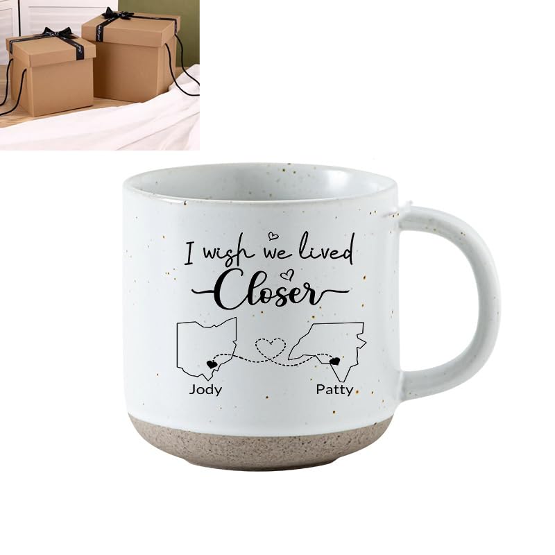 I Wish We Lived Closer, Personalized Bestie Coffee Mugs With Names, Christmas Birthday Gifts For Best Friend Woman, 11 Oz Pottery Mug, Sisters Gifts From Sister, Bestie Gifts For Women