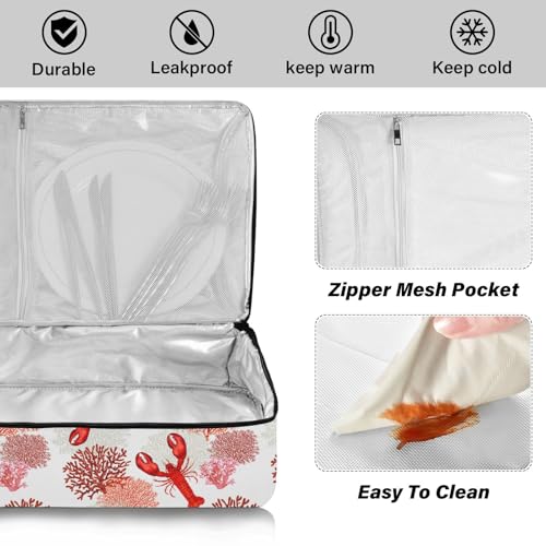 Kcldeci Insulated Thermal Food Carrier Insulated Casserole Carrier for Hot or Cold Food,Tropical Marine Lobster Corals Insulated Tote Bag for Potluck Cookouts Parties Picnic,Lasagna Lugger