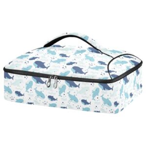 kcldeci insulated thermal food carrier insulated casserole carrier for hot or cold food,fun ocean life cartoon shark insulated tote bag for potluck cookouts parties picnic,lasagna lugger