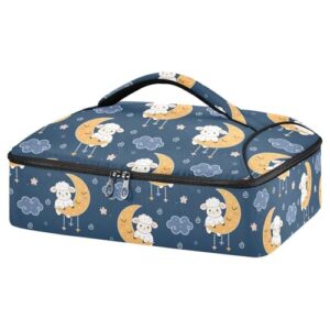 kcldeci insulated thermal food carrier insulated casserole carrier for hot or cold food,cute sheep on the moon insulated tote bag for potluck cookouts parties picnic,lasagna lugger