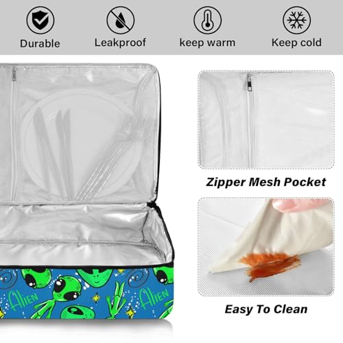 Kcldeci Insulated Thermal Food Carrier Insulated Casserole Carrier for Hot or Cold Food,Alien Space Pattern (2) Insulated Tote Bag for Potluck Cookouts Parties Picnic,Lasagna Lugger