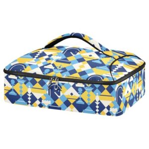 kcldeci insulated thermal food carrier insulated casserole carrier for hot or cold food,chess blue yellow insulated tote bag for potluck cookouts parties picnic,lasagna lugger