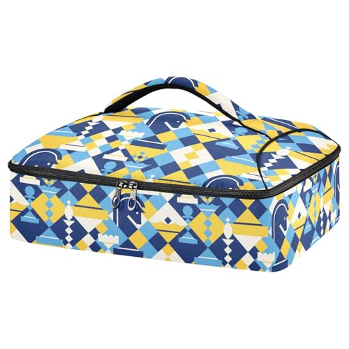 Kcldeci Insulated Thermal Food Carrier Insulated Casserole Carrier for Hot or Cold Food,Chess Blue Yellow Insulated Tote Bag for Potluck Cookouts Parties Picnic,Lasagna Lugger