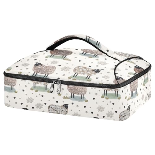 Kcldeci Insulated Thermal Food Carrier Insulated Casserole Carrier for Hot or Cold Food,Sheep Pattern Insulated Tote Bag for Potluck Cookouts Parties Picnic,Lasagna Lugger