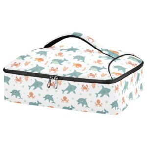 kcldeci insulated thermal food carrier insulated casserole carrier for hot or cold food,nautical cute sea animals insulated tote bag for potluck cookouts parties picnic,lasagna lugger