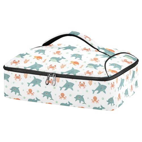 Kcldeci Insulated Thermal Food Carrier Insulated Casserole Carrier for Hot or Cold Food,Nautical Cute Sea Animals Insulated Tote Bag for Potluck Cookouts Parties Picnic,Lasagna Lugger