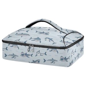 kcldeci insulated thermal food carrier insulated casserole carrier for hot or cold food,shark sea animal insulated tote bag for potluck cookouts parties picnic,lasagna lugger