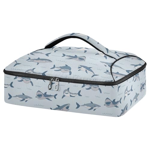 Kcldeci Insulated Thermal Food Carrier Insulated Casserole Carrier for Hot or Cold Food,Shark Sea Animal Insulated Tote Bag for Potluck Cookouts Parties Picnic,Lasagna Lugger