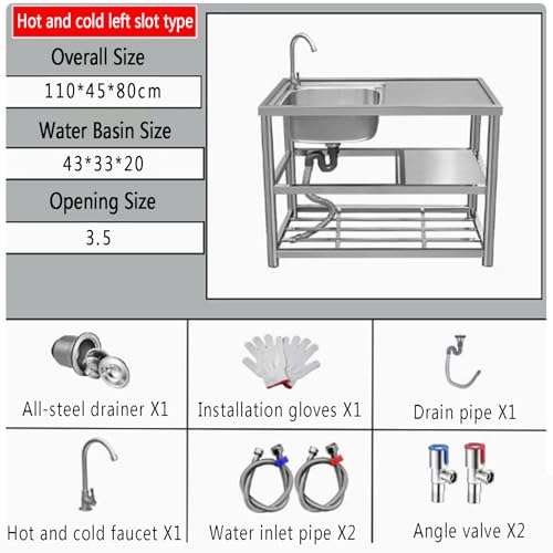 Stainless steel single bowl kitchen sinks,utility freestanding dish tub for kitchen sink,portable sink with hot and cold water,Multifunctional single bowl commercial laundry sink for kitchen,bar,garag