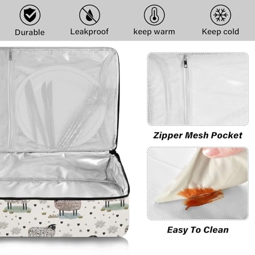 Kcldeci Insulated Thermal Food Carrier Insulated Casserole Carrier for Hot or Cold Food,Sheep Pattern Insulated Tote Bag for Potluck Cookouts Parties Picnic,Lasagna Lugger