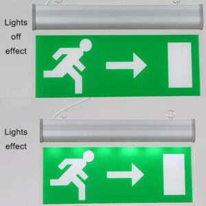 Safety Evacuation Indicator ， Emergency Exit Sign,with Hanging Rings and Build in 800mAh Battery Backup, 14.2'' X 7.9'', Left/Right Legends Optional, for Hotel, Office, Supermarket, Hospital(Left)