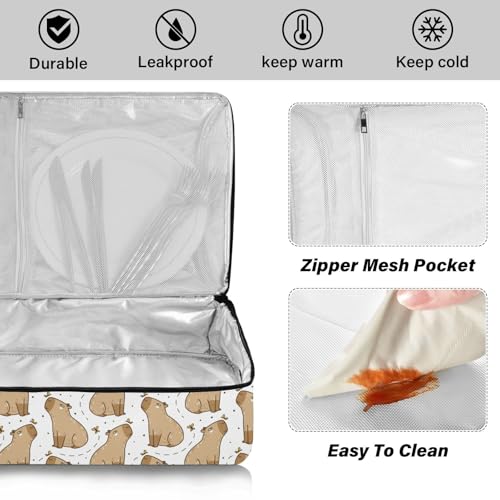 Kcldeci Insulated Thermal Food Carrier Insulated Casserole Carrier for Hot or Cold Food,Cute Сartoon Capybaras with Butterflies Insulated Tote Bag for Potluck Cookouts Parties Picnic,Lasagna Lugger