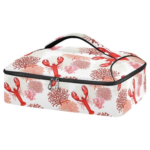 Kcldeci Insulated Thermal Food Carrier Insulated Casserole Carrier for Hot or Cold Food,Tropical Marine Lobster Corals Insulated Tote Bag for Potluck Cookouts Parties Picnic,Lasagna Lugger