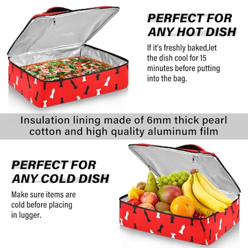 Kcldeci Insulated Thermal Food Carrier Insulated Casserole Carrier for Hot or Cold Food,Chess on Red Insulated Tote Bag for Potluck Cookouts Parties Picnic,Lasagna Lugger