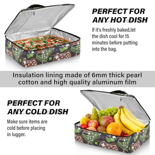 Kcldeci Insulated Thermal Food Carrier Insulated Casserole Carrier for Hot or Cold Food,Joystick Game Insulated Tote Bag for Potluck Cookouts Parties Picnic,Lasagna Lugger