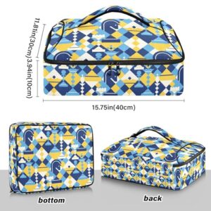 Kcldeci Insulated Thermal Food Carrier Insulated Casserole Carrier for Hot or Cold Food,Chess Blue Yellow Insulated Tote Bag for Potluck Cookouts Parties Picnic,Lasagna Lugger