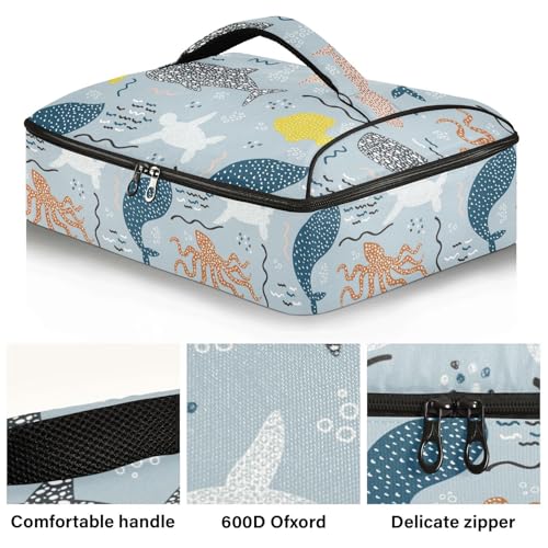 Kcldeci Insulated Thermal Food Carrier Insulated Casserole Carrier for Hot or Cold Food,Whale Squid Fish Turtle and Shark Insulated Tote Bag for Potluck Cookouts Parties Picnic,Lasagna Lugger