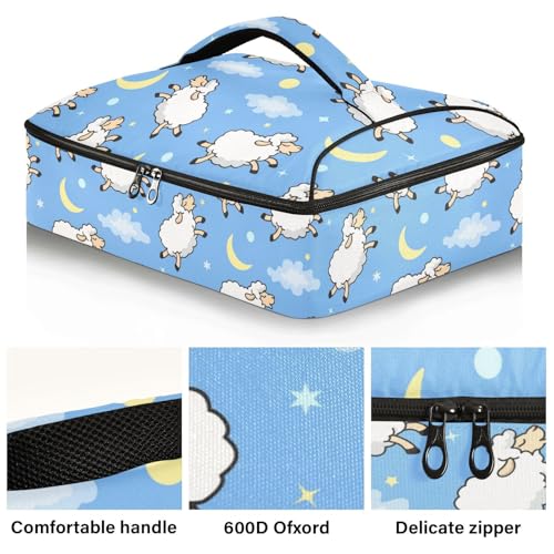 Kcldeci Insulated Thermal Food Carrier Insulated Casserole Carrier for Hot or Cold Food,Cute Cartoon Sheep Insulated Tote Bag for Potluck Cookouts Parties Picnic,Lasagna Lugger