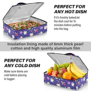 Kcldeci Insulated Thermal Food Carrier Insulated Casserole Carrier for Hot or Cold Food,Teeth Pattern on Purple Galaxy Insulated Tote Bag for Potluck Cookouts Parties Picnic,Lasagna Lugger