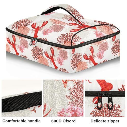 Kcldeci Insulated Thermal Food Carrier Insulated Casserole Carrier for Hot or Cold Food,Tropical Marine Lobster Corals Insulated Tote Bag for Potluck Cookouts Parties Picnic,Lasagna Lugger