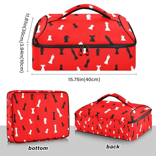 Kcldeci Insulated Thermal Food Carrier Insulated Casserole Carrier for Hot or Cold Food,Chess on Red Insulated Tote Bag for Potluck Cookouts Parties Picnic,Lasagna Lugger