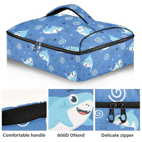 Kcldeci Insulated Thermal Food Carrier Insulated Casserole Carrier for Hot or Cold Food,Cute Sharks Cartoon Pattern Insulated Tote Bag for Potluck Cookouts Parties Picnic,Lasagna Lugger