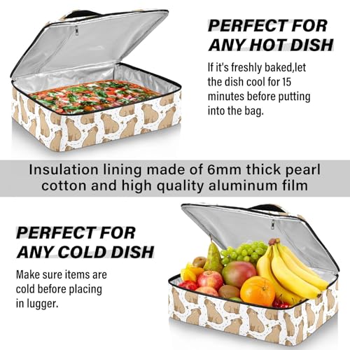 Kcldeci Insulated Thermal Food Carrier Insulated Casserole Carrier for Hot or Cold Food,Cute Сartoon Capybaras with Butterflies Insulated Tote Bag for Potluck Cookouts Parties Picnic,Lasagna Lugger