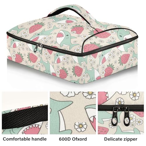 Kcldeci Insulated Thermal Food Carrier Insulated Casserole Carrier for Hot or Cold Food,Shark Strawberry Hawaii Insulated Tote Bag for Potluck Cookouts Parties Picnic,Lasagna Lugger