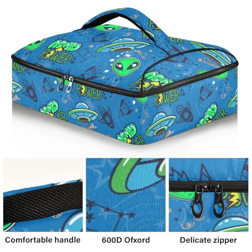 Kcldeci Insulated Thermal Food Carrier Insulated Casserole Carrier for Hot or Cold Food,Space Alien Sticker Pattern Insulated Tote Bag for Potluck Cookouts Parties Picnic,Lasagna Lugger